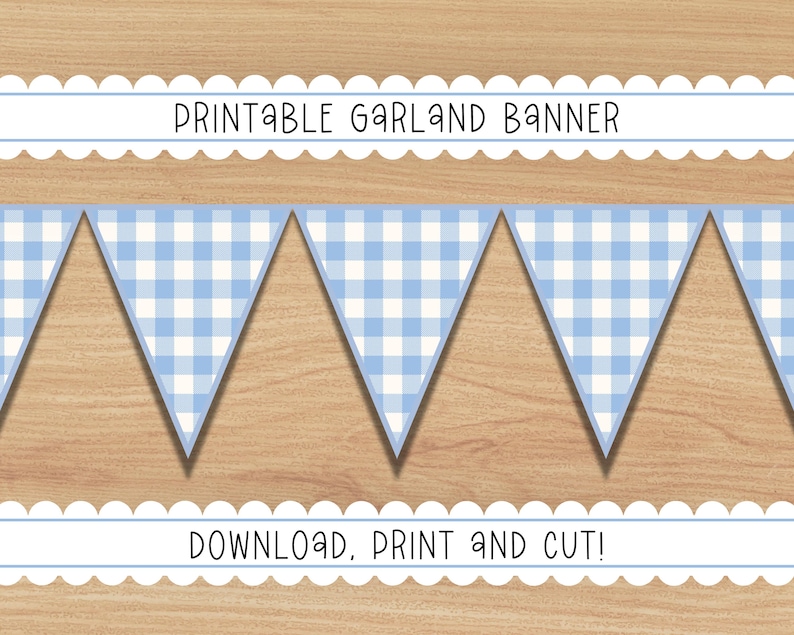 Printable Blue Gingham Banner | Classroom Decorations, Birthday Party ...