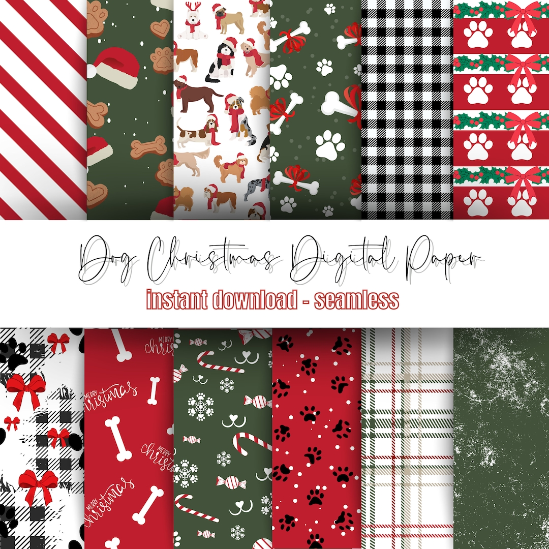 Dog Christmas Digital Paper, Instant Download and Print Puppy Christmas ...