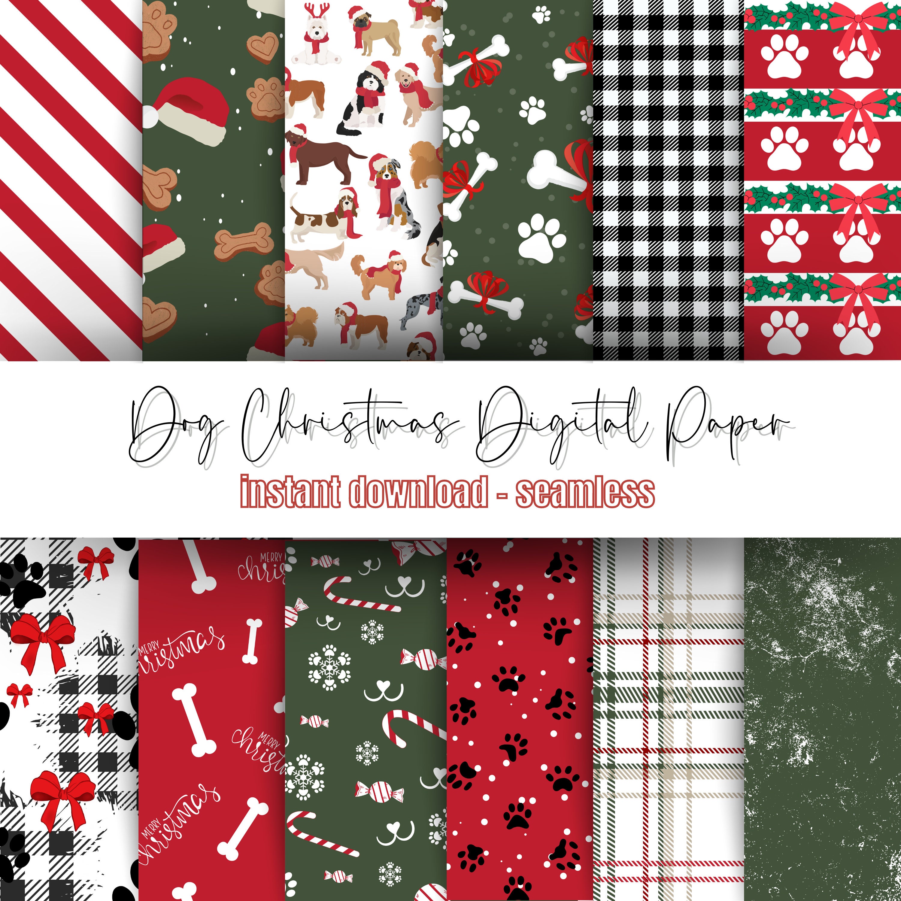 Dog Christmas Digital Paper, Instant Download and Print Puppy Christmas ...
