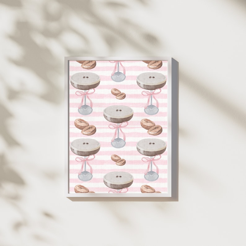 Seamless Espresso Martini Pattern Digital Paper, Coquette, Pink Bow ...