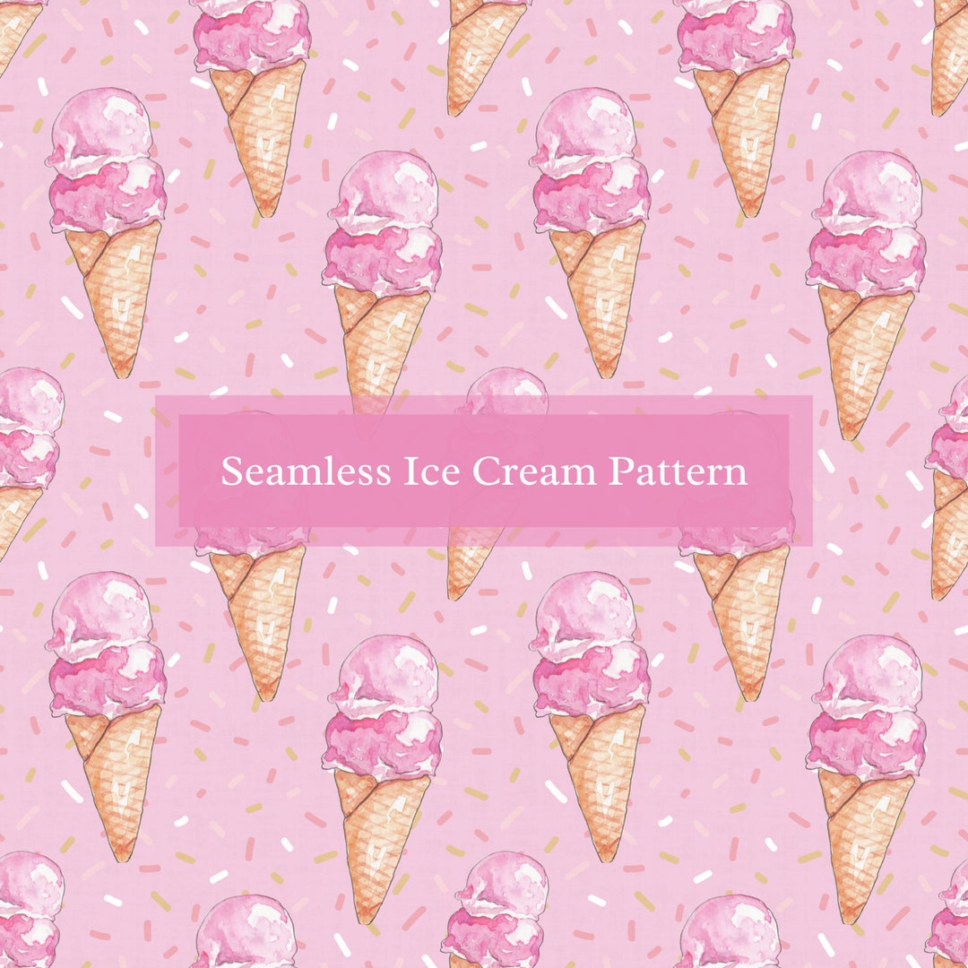 Seamless Pink Ice Cream Pattern | Instant Download Watercolor ...