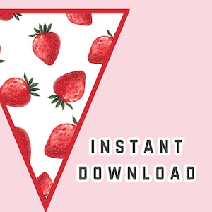 Printable Strawberry Banner | Berry Sweet, Berry First Birthday Party ...