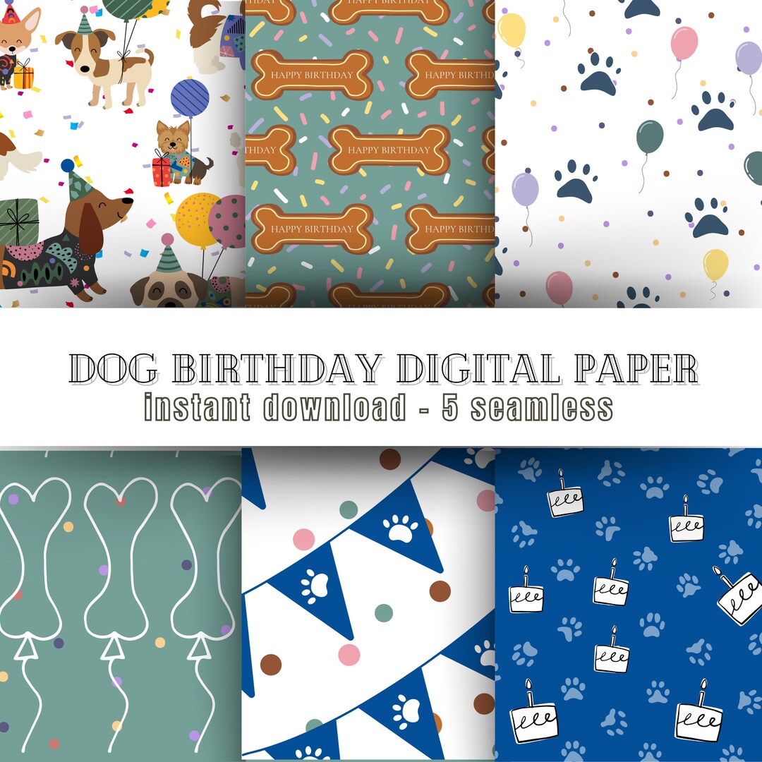 Seamless Dog Birthday Party Digital Paper Bundle | Instant Download ...