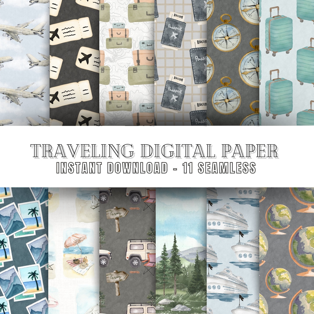 Seamless Traveling Digital Paper Bundle | Printable Crafting Paper ...