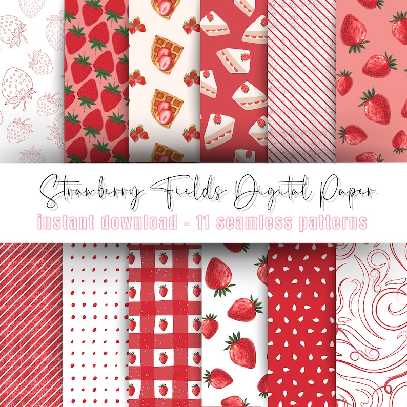 Instant Download Strawberry Digital Paper Bundle | Unique Strawberry ...