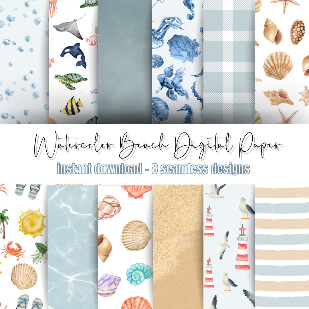 Ocean Watercolor Digital Paper, Instant Download Beach Craft Paper for ...