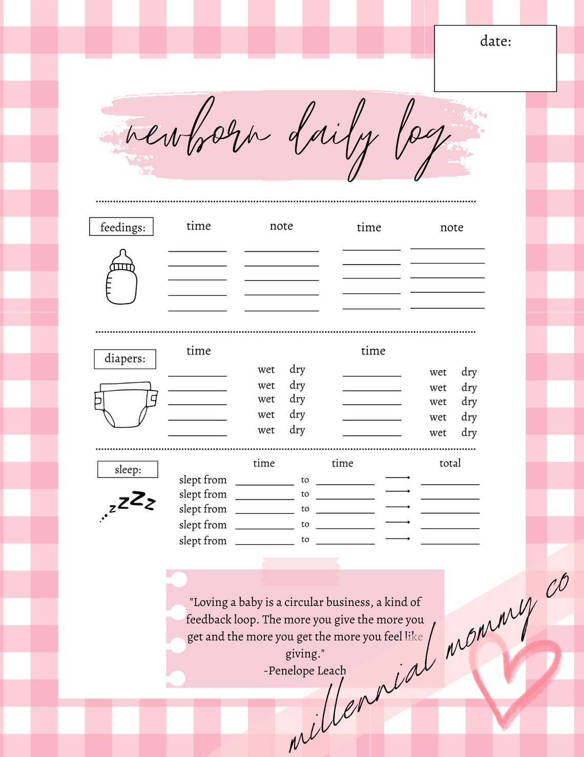 Newborn Daily Log newborn Checklist, Infant Daily Log, Newborn Feeding ...