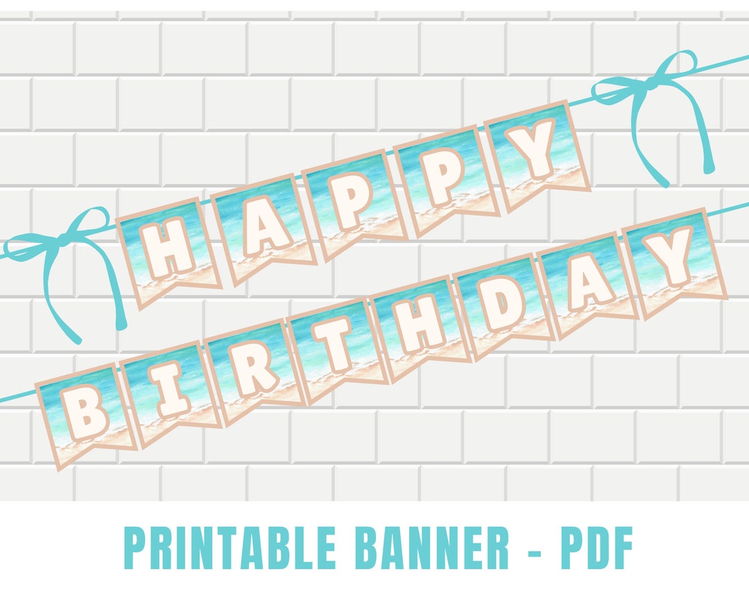 Printable Beach Birthday Banner | Instant Download Beach, Coast, Sea ...