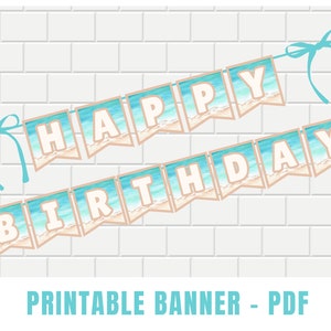 Printable Beach Birthday Banner | Instant Download Beach, Coast, Sea ...