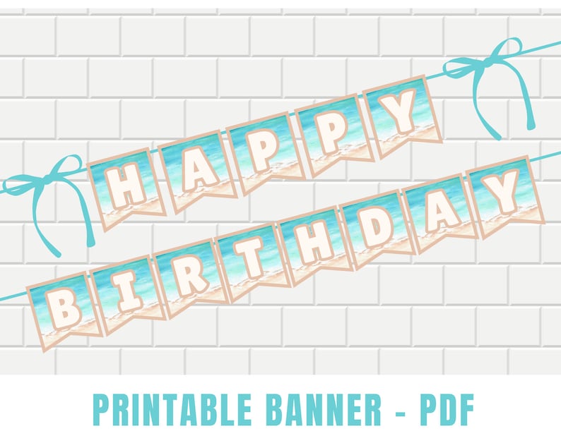 Printable Beach Birthday Banner Instant Download Beach, Coast, Sea ...