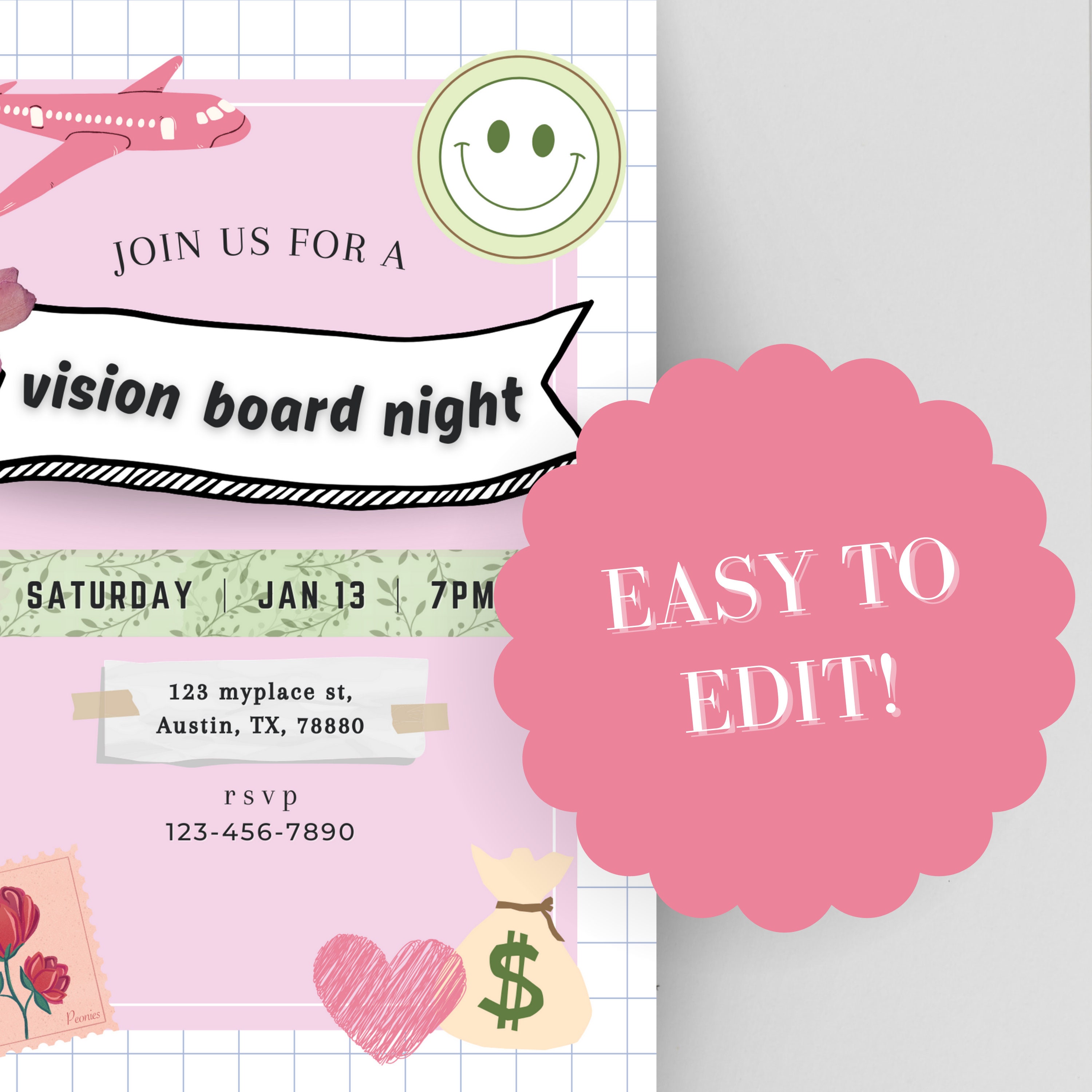 Vision Board Girls Night Invitation Template, Goal Setting Party, Girls ...