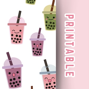 Boba Tea Themed Seamless Digital Paper Bundle | Instant Download Matcha ...