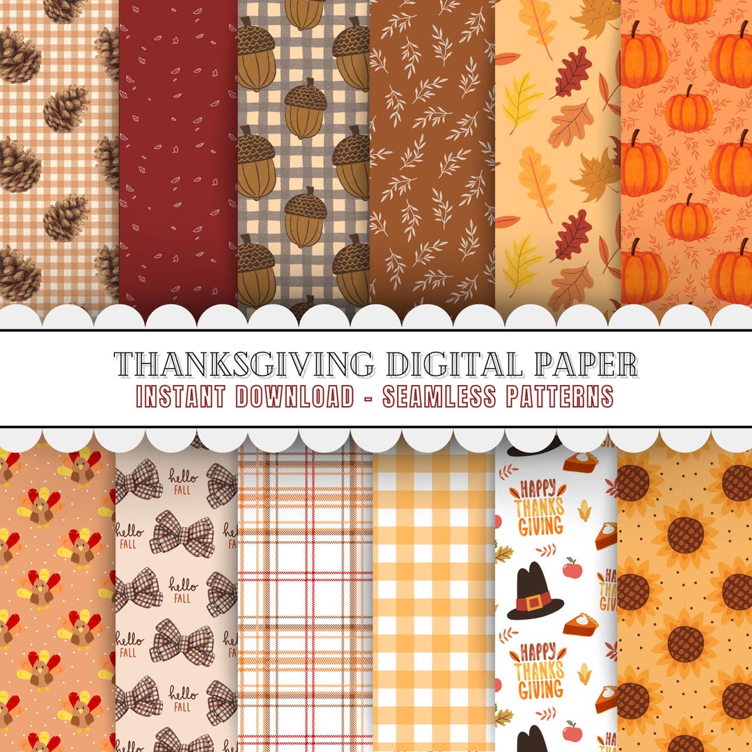 Seamless Fall Thanksgiving Digital Paper Bundle | Printable Paper ...