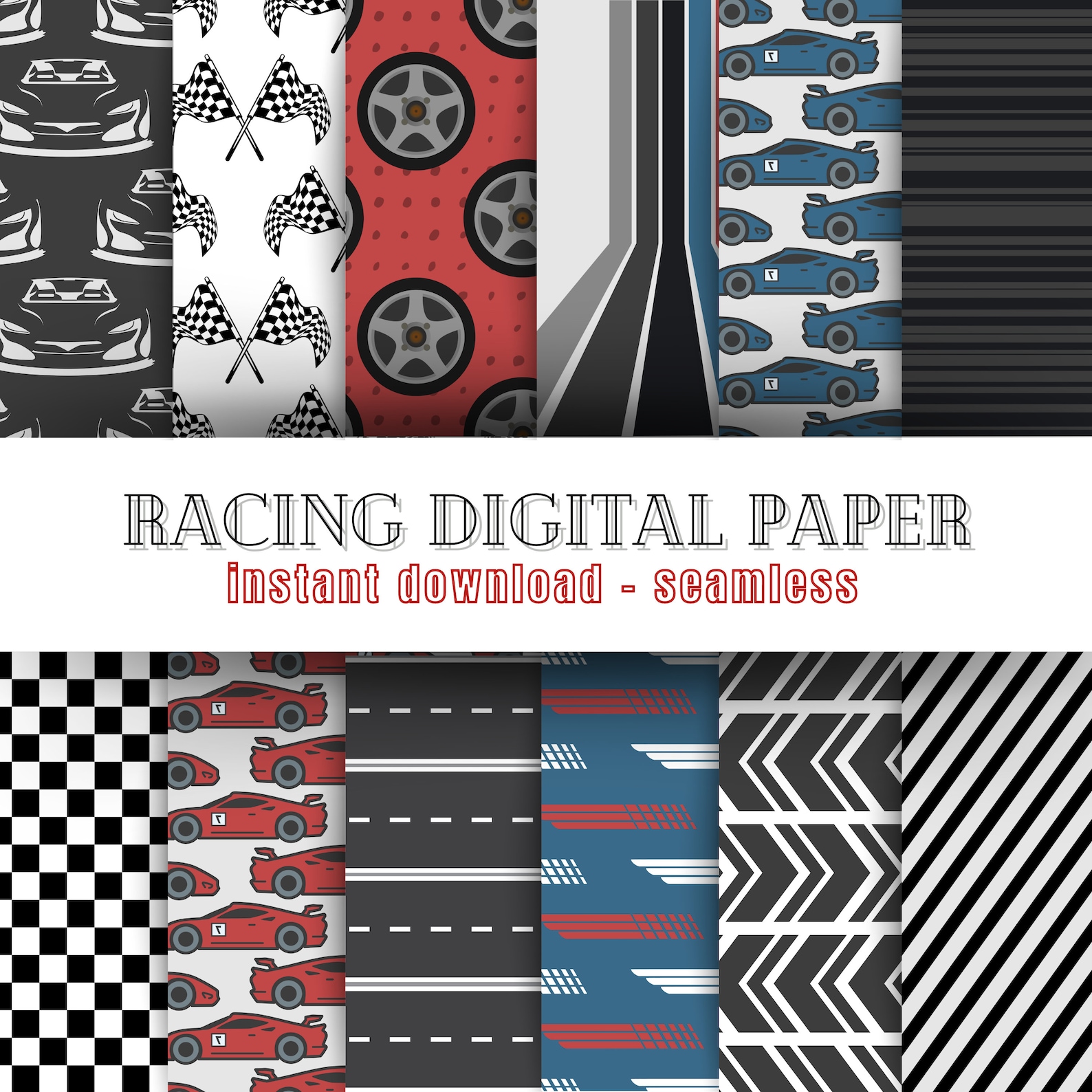 Race Car Digital Paper Bundle | Seamless Patterns | Formula 1, Fast One ...