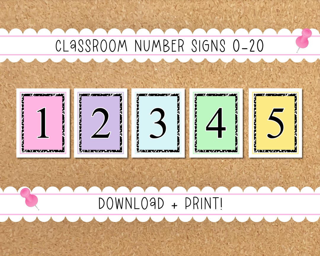 Printable Classroom Number Signs, 0 - 20 | Instant Download, Wall Decor ...