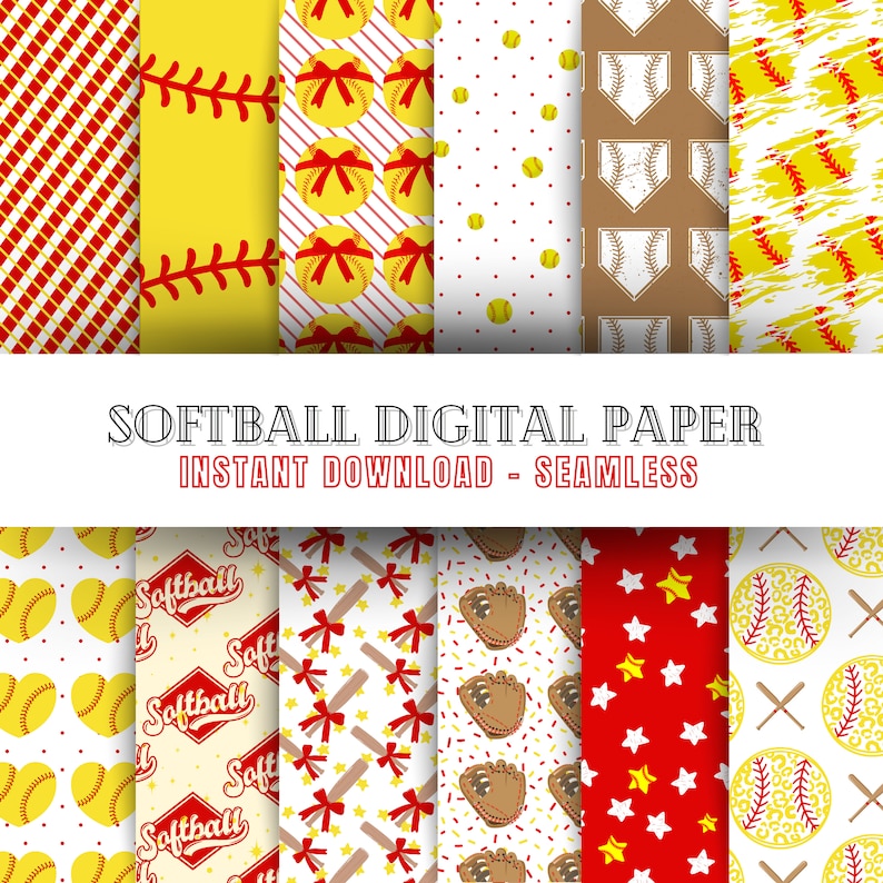 Seamless Softball Digital Paper Bundle Instant Download Girly Softball ...