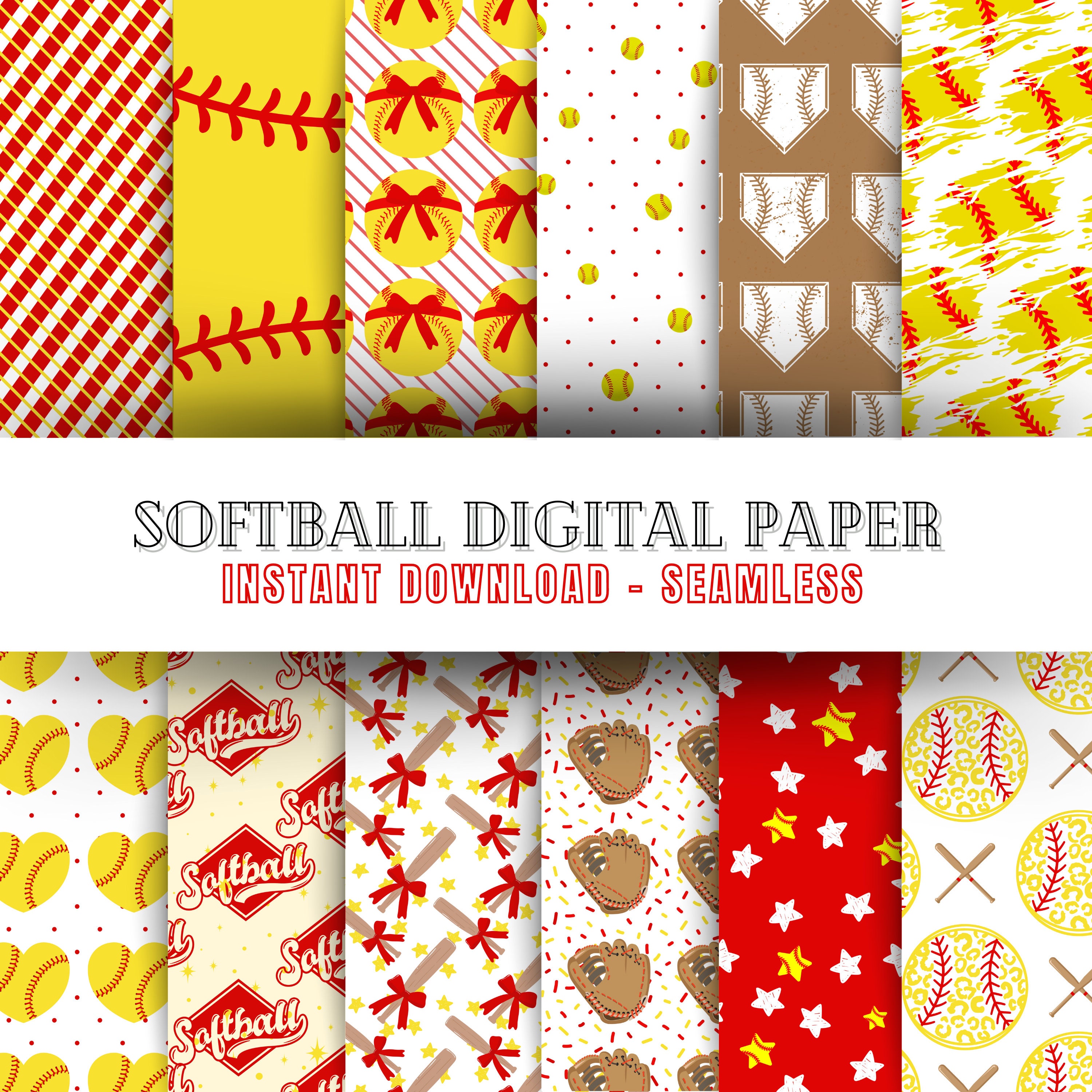 Seamless Softball Digital Paper Bundle Instant Download Girly Softball ...