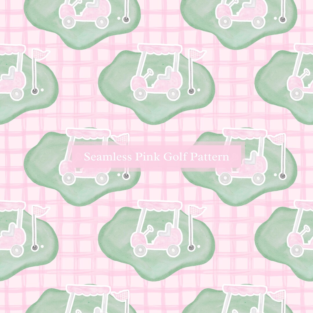Seamless Pink Golf Pattern for Girls | Golf Course, Cart, Pink Gingham ...