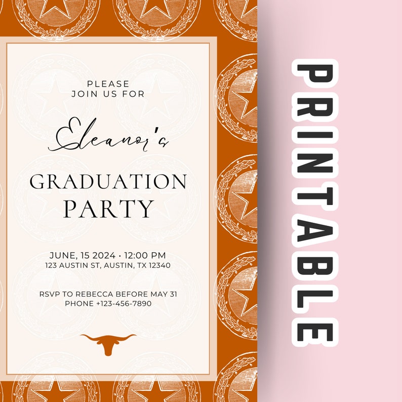 Custom Burnt Orange Graduation Party Invitation Template | Instant ...