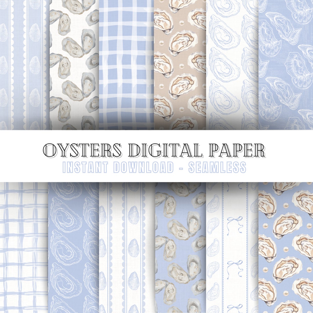 Seamless Coastal Oyster Digital Paper Bundle Printable Patterns for ...