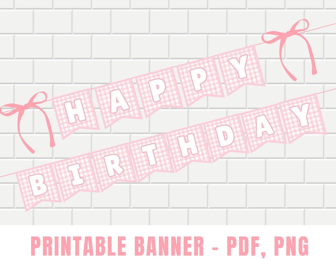Gingham Birthday Banner, Instant Download, Printable, PDF | Happy ...