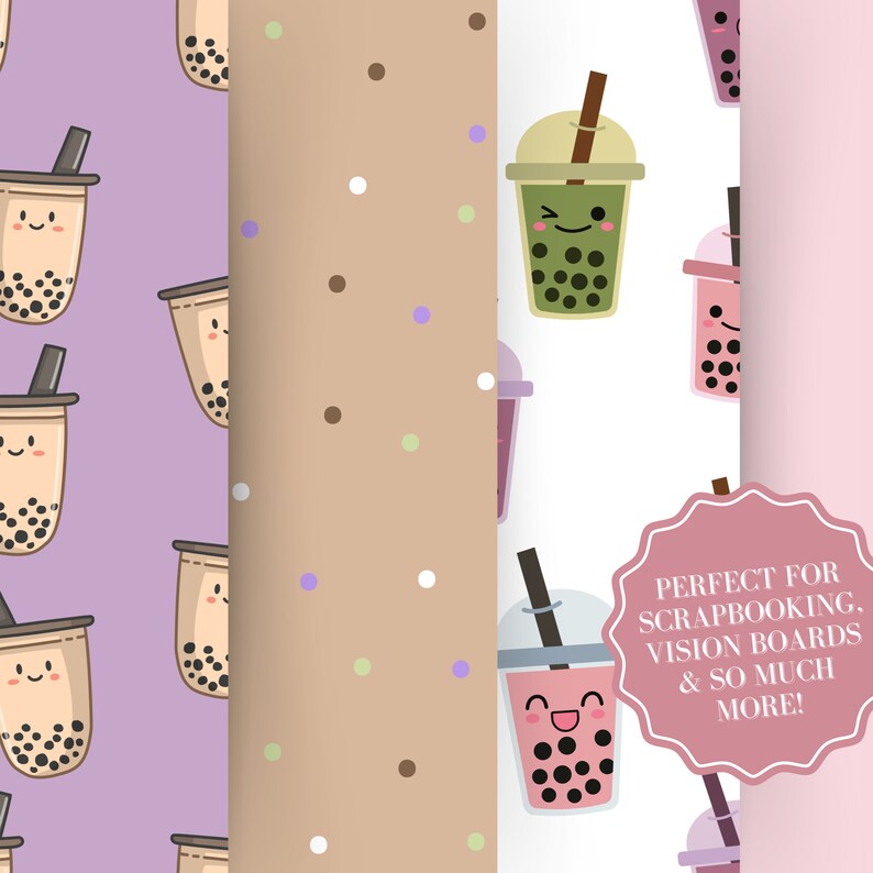 Boba Tea Themed Seamless Digital Paper Bundle Instant Download Matcha ...