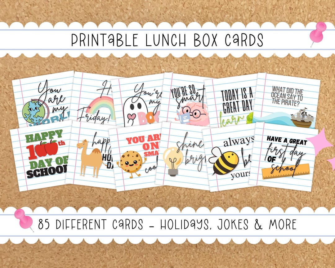 Printable Lunch Box Cards, Letters, Notes for Kids | PDF, PNG | Back to ...