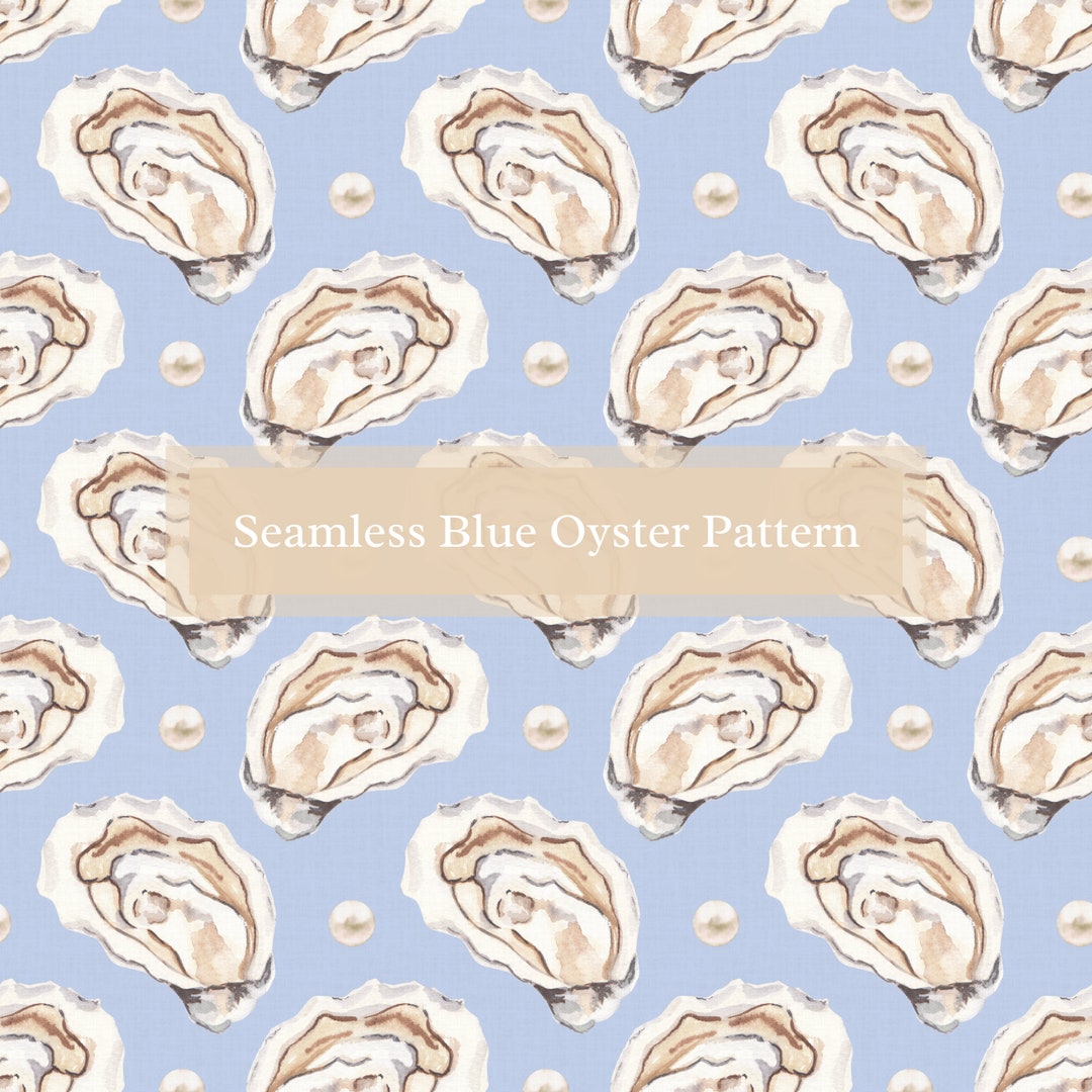 Seamless Blue Oyster and Pearls Digital Pattern | Instant Download ...