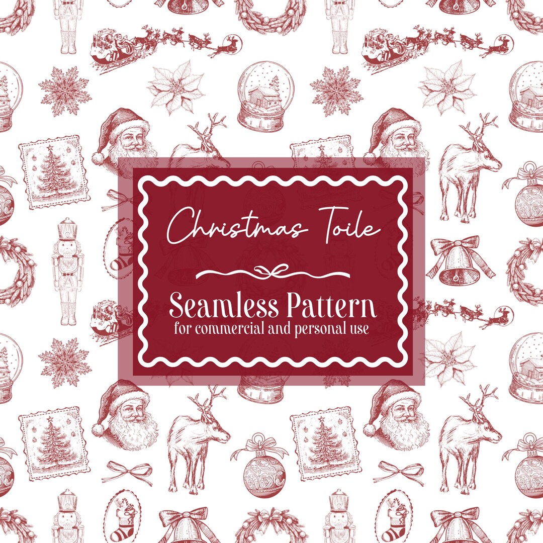 Seamless Red Toile Pattern | Digital Paper for Custom Crafts, Santa ...