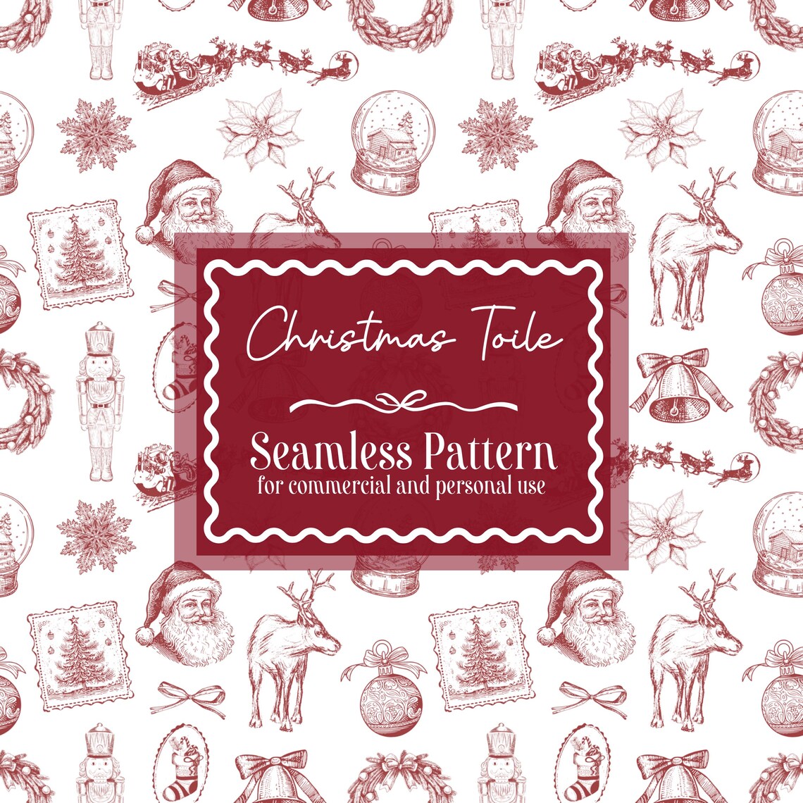 Seamless Red Toile Pattern | Digital Paper for Custom Crafts, Santa ...