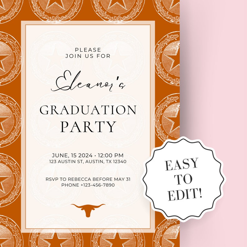 Custom Burnt Orange Graduation Party Invitation Template | Instant ...