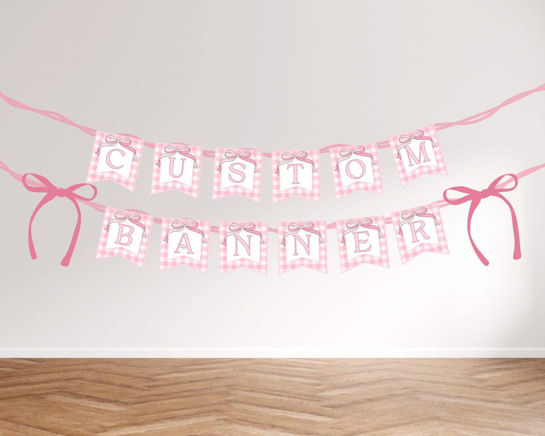 Custom Pink Gingham Bow Banner Instant Download, Printable Coquette ...