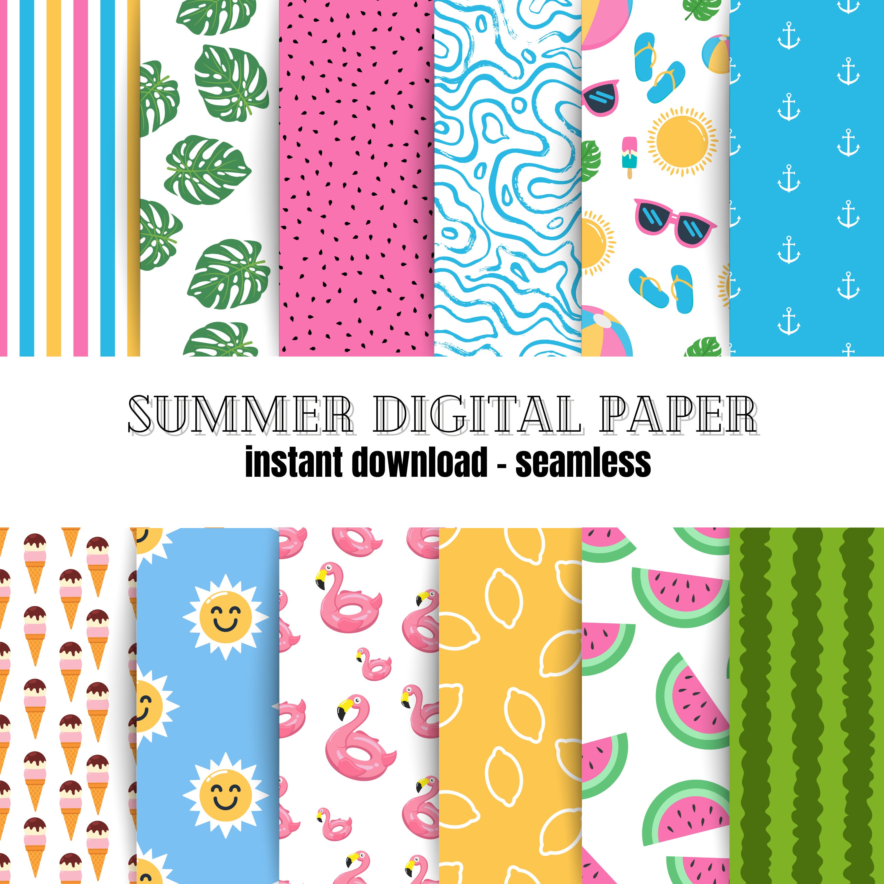 Summer Digital Papers {instant Download, Scrapbooking, Crafts ...