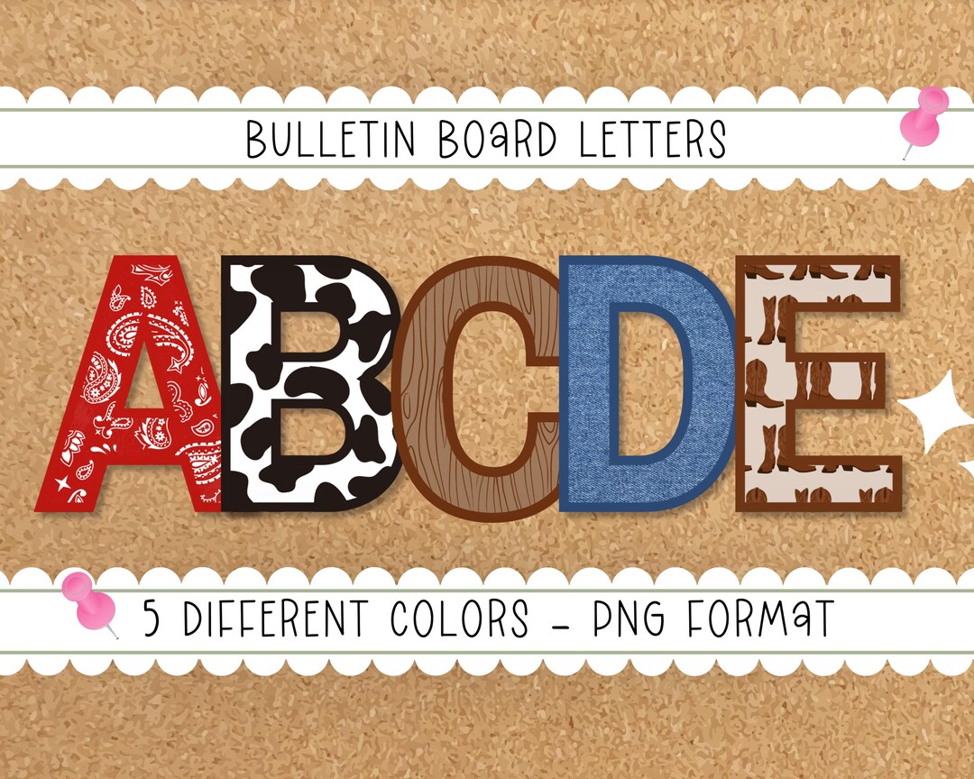 Printable Western Bulletin Board Letters, PNG | Cowboy, Bandana Print ...