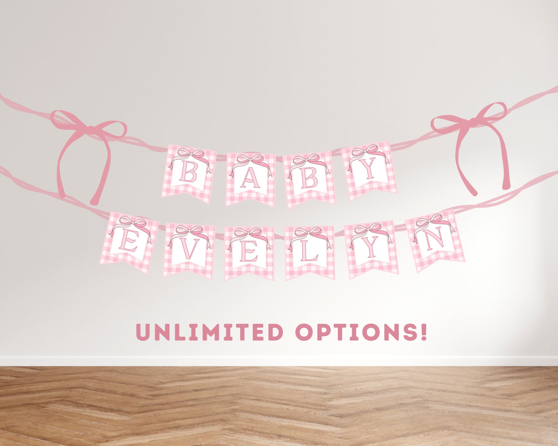 Custom Pink Gingham Bow Banner Instant Download, Printable Coquette ...