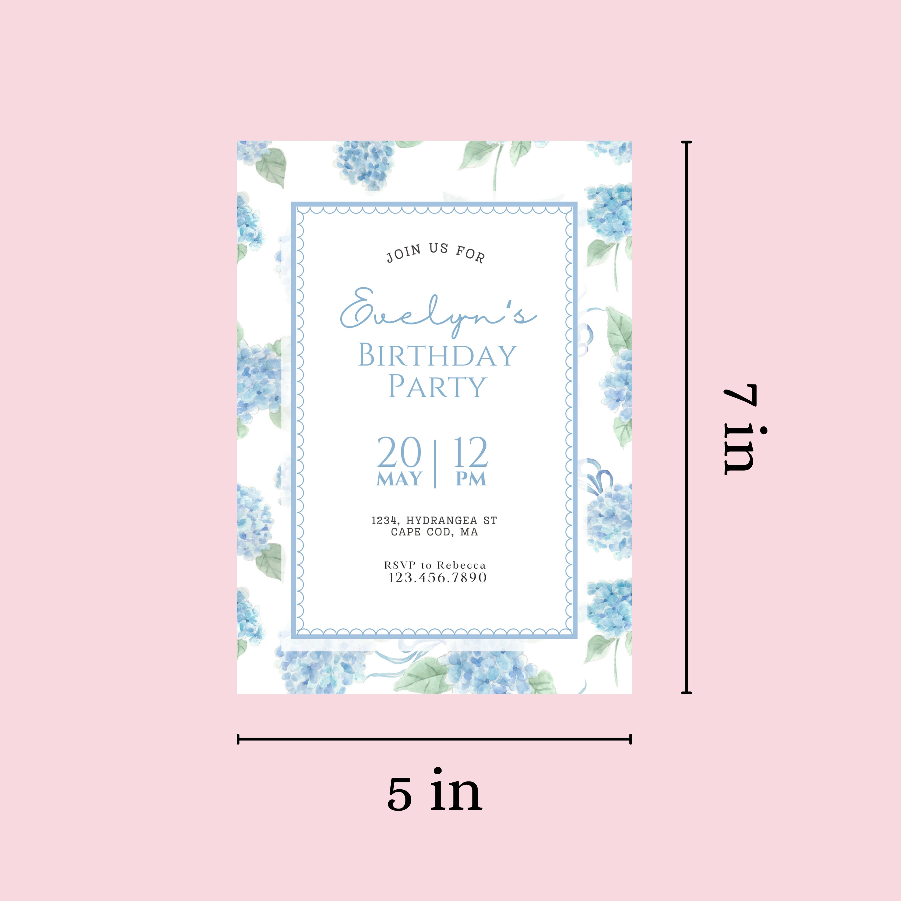 Custom Hydrangea Birthday Party Invitation Template Grand Millennial ...