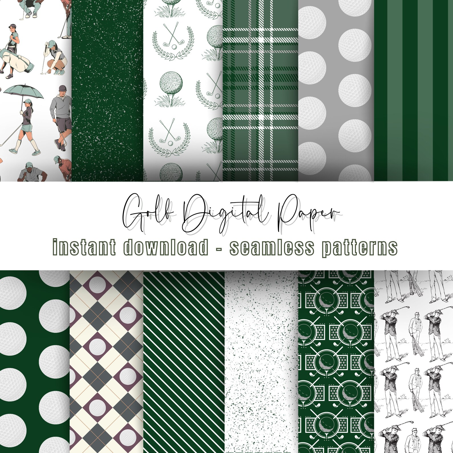 Golf Themed Digital Paper Bundle | Instant Download Golfing Seamless ...