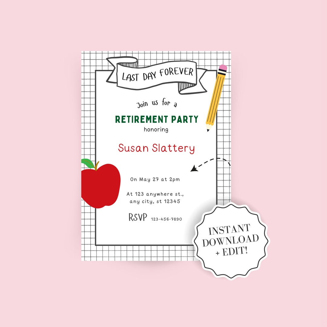 Editable Teacher Retirement Party Invitation | Instant Download, Custom ...