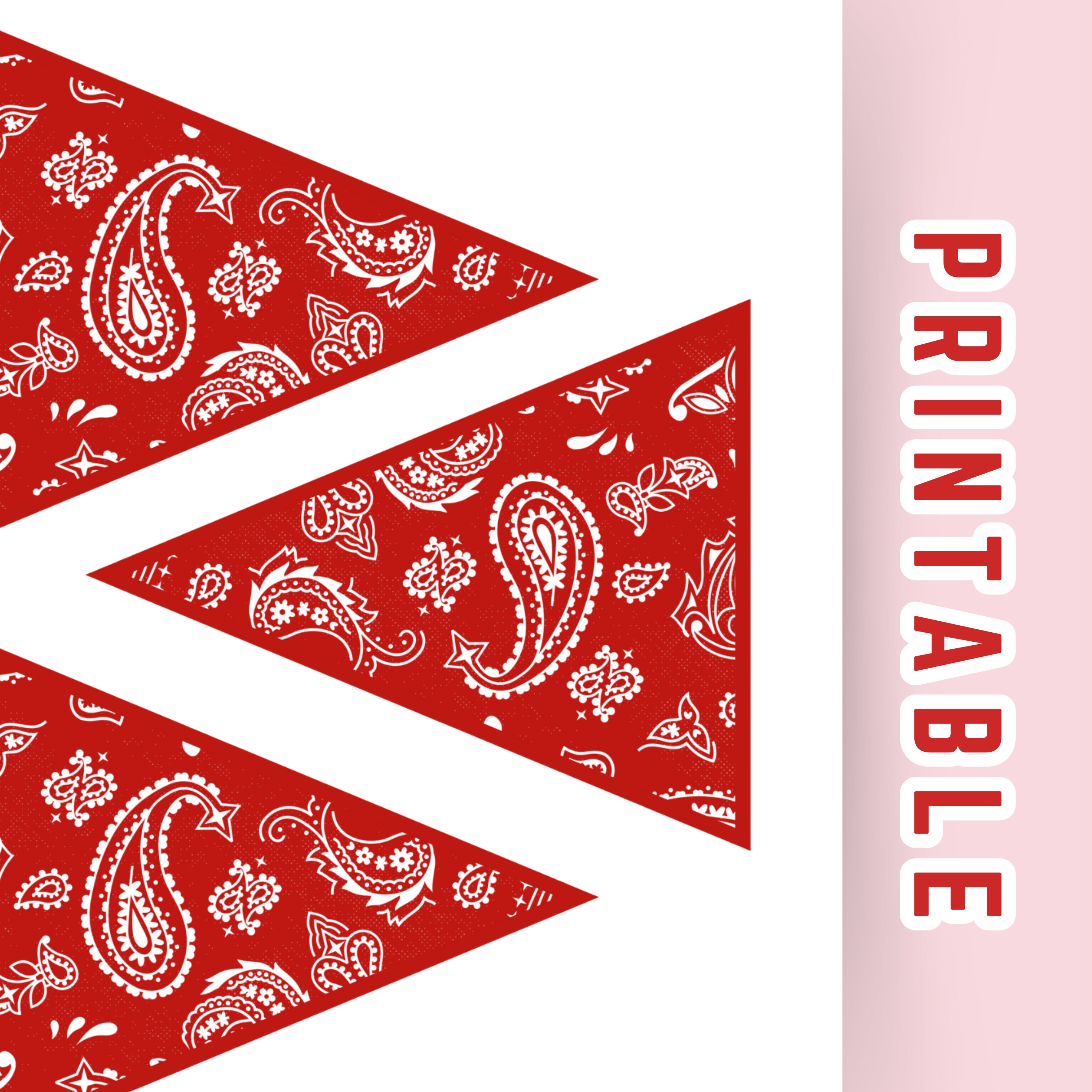 Printable Red Bandana Print Banner Western, Country, Rodeo Themed ...