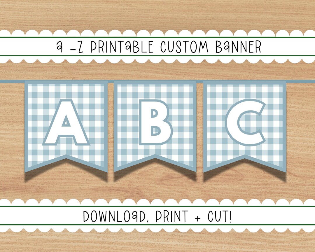 Custom Printable Blue Gingham Banner | Instant Download, Blue Plaid ...