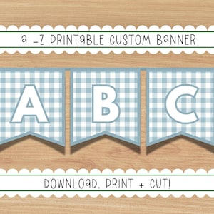 Custom Printable Blue Gingham Banner | Instant Download, Blue Plaid ...