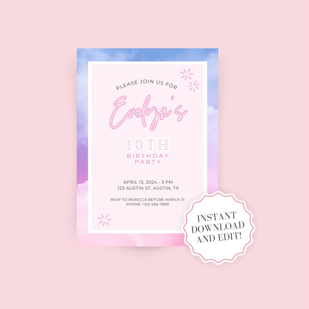 Editable Lover Birthday Party Invitation Template for Swiftie | Custom ...