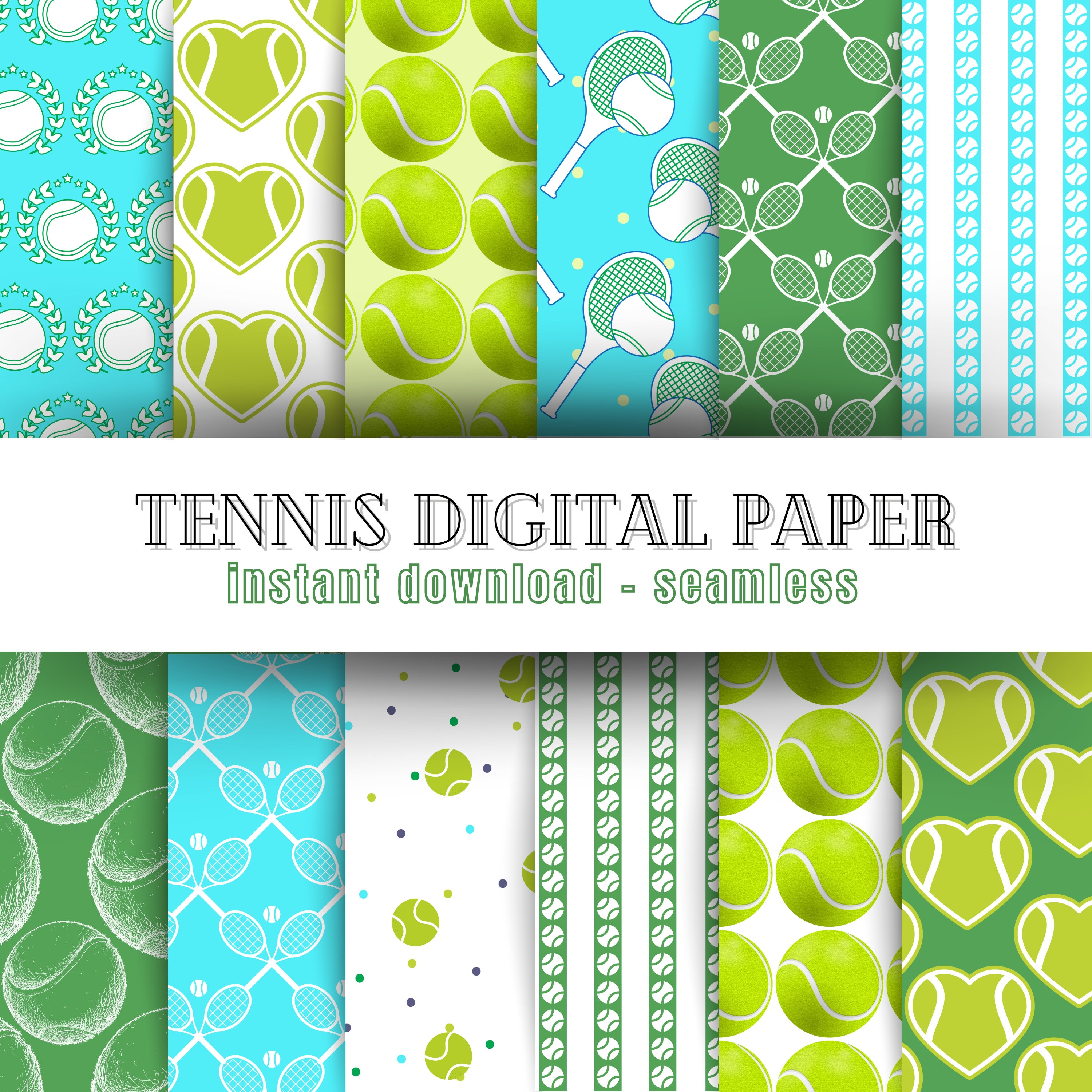 Seamless Tennis Digital Paper Bundle Tennis Ball, Court, Patterns ...