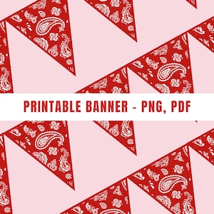Printable Red Bandana Print Banner | Western, Cowboy, Country, Rodeo ...