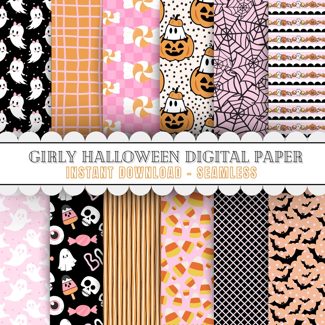 Girly Halloween Digital Paper Bundle | Seamless Pink Halloween Patterns ...