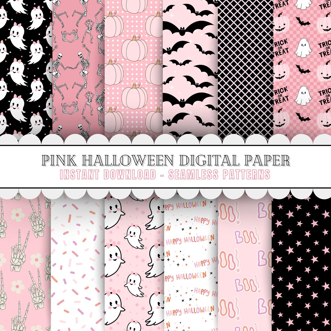 Seamless Pink Halloween Digital Paper Bundle | Instant Download ...