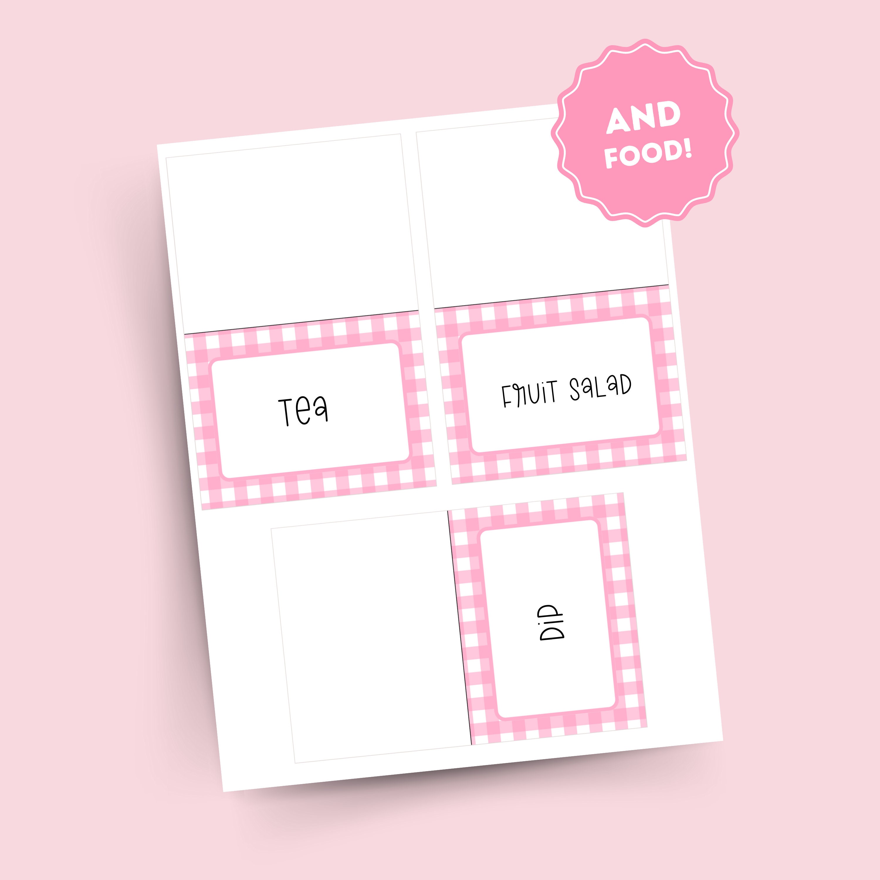 Printable Pink Gingham Food Labels, Name and Table Cards Coquette ...
