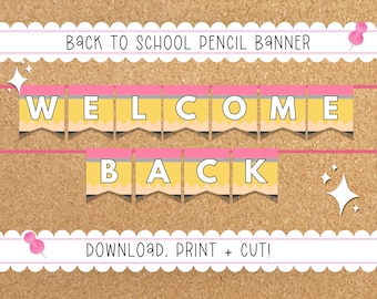 Back to School Banner Printable Pencil and Notebook Bulletin Board Sign ...