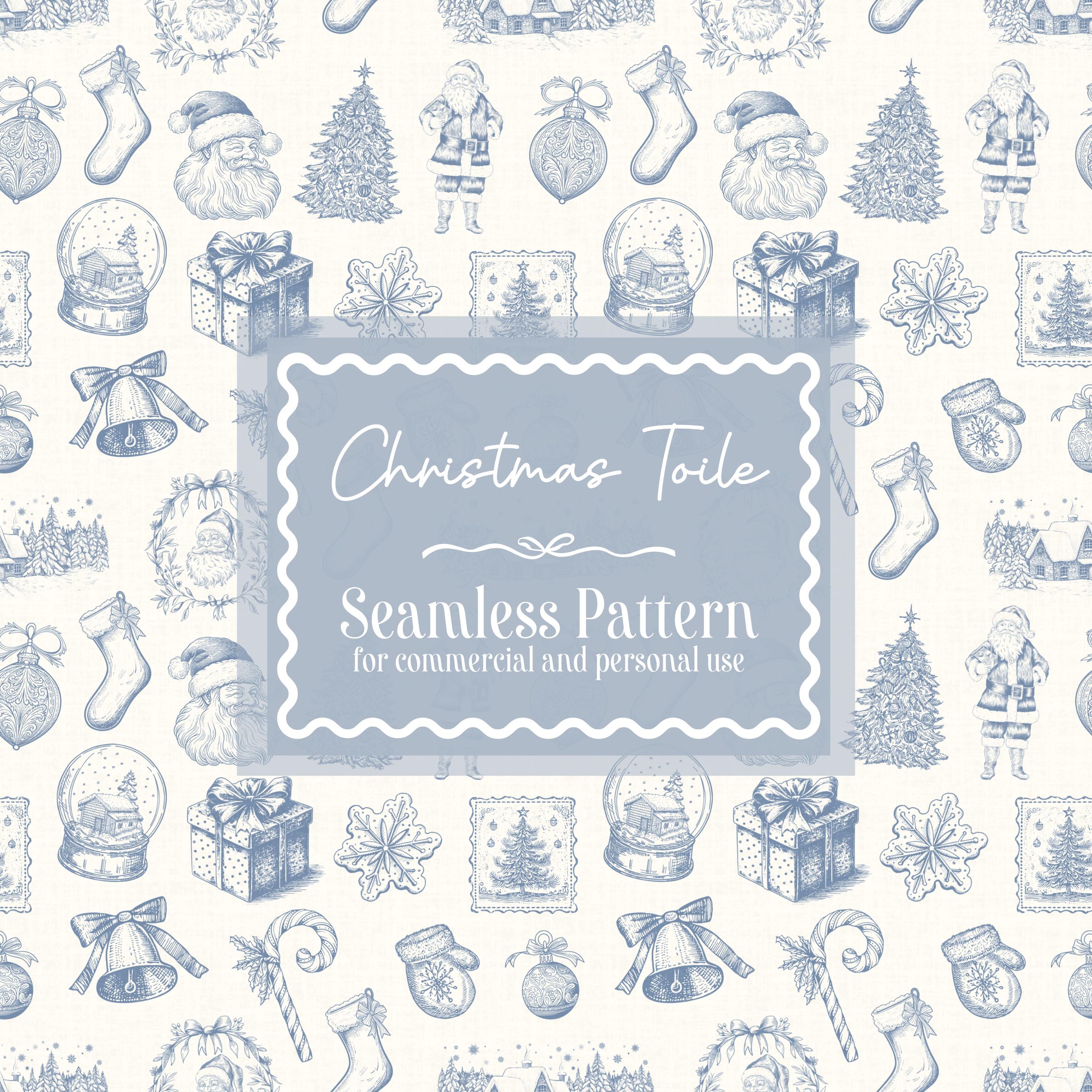 Seamless Blue Toile Christmas Pattern | Chinoiserie Blue Digital Paper ...