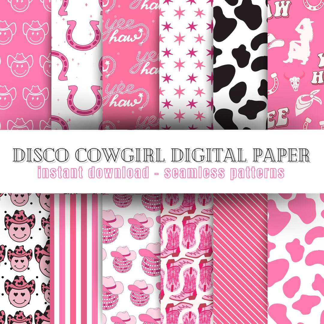 Seamless Disco Cowgirl Digital Paper Bundle | Instant Download and ...